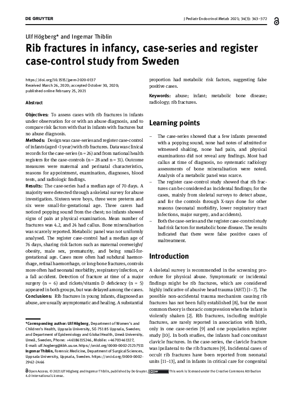 (PDF) Rib fractures in infancy, case-series and register case-control ...