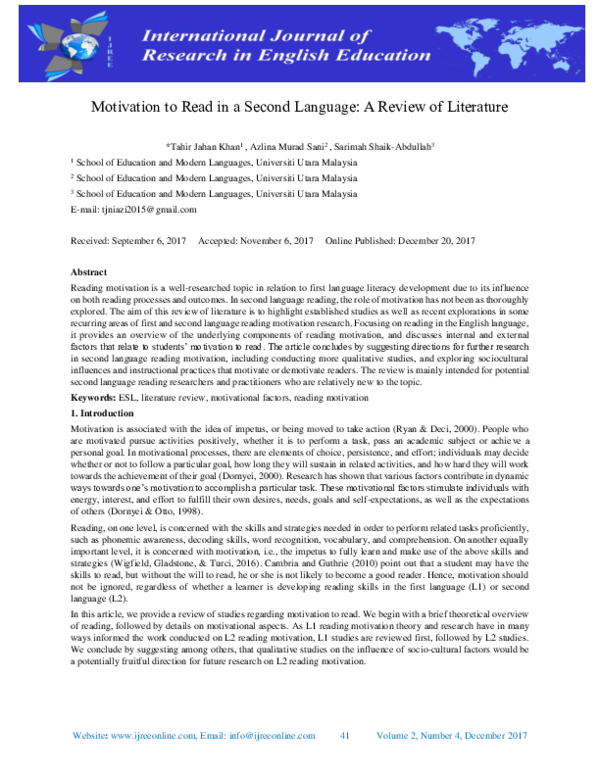 (PDF) Motivation to Read in a Second Language: A Review of Literature