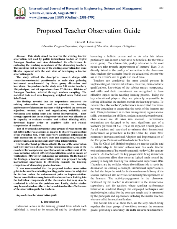 (PDF) Proposed Teacher Observation Guide