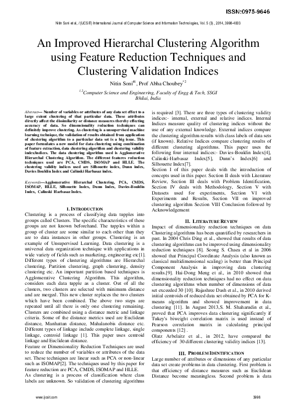(PDF) An Improved Hierarchal Clustering Algorithm using Feature Reduction Techniques and ...