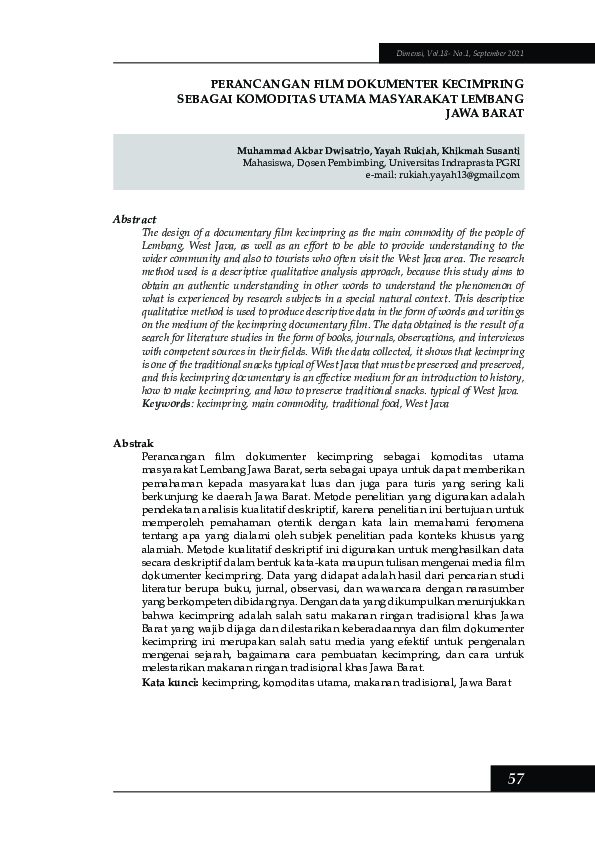 (PDF) Perancangan Film Dokumenter Kecimpring Sebagai Komoditas Utama Masyarakat Lembang Jawa Barat