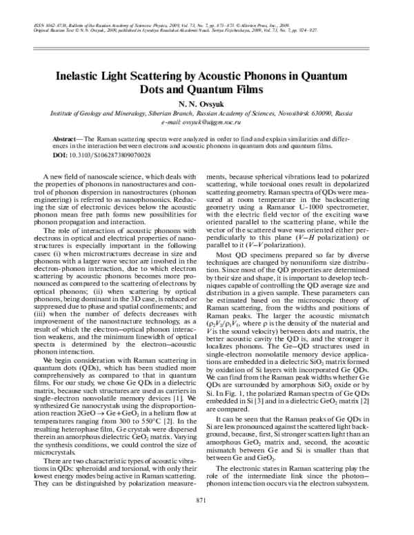 (PDF) Inelastic light scattering by acoustic phonons in quantum dots and quantum films