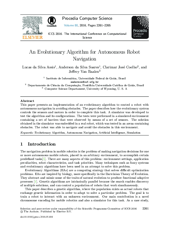 Pdf An Evolutionary Algorithm For Autonomous Robot Navigation