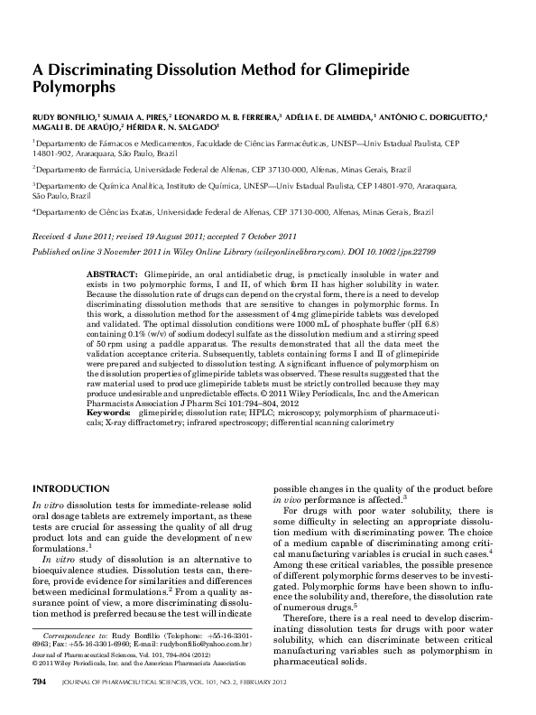 (PDF) A discriminating dissolution method for glimepiride polymorphs