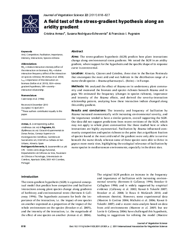 (PDF) A field test of the stress-gradient hypothesis along an aridity ...