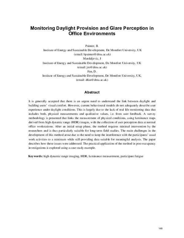 (PDF) Monitoring Daylight Provision and Glare Perception in Office ...
