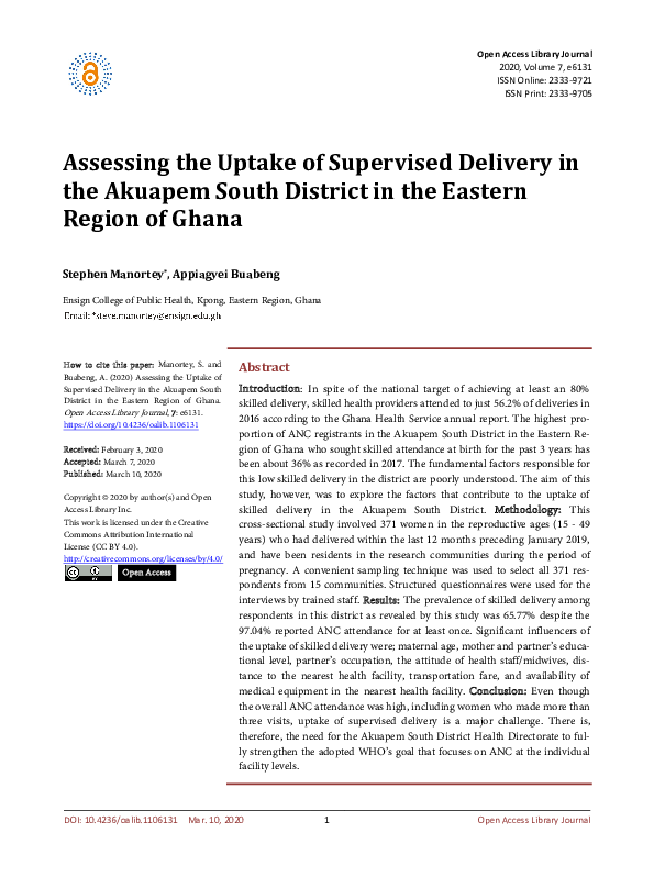 (PDF) Assessing the Uptake of Supervised Delivery in the Akuapem South ...