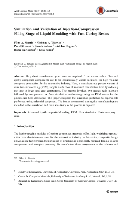 Pdf Simulation And Validation Of Injection Compression Filling Stage Of Liquid Moulding With