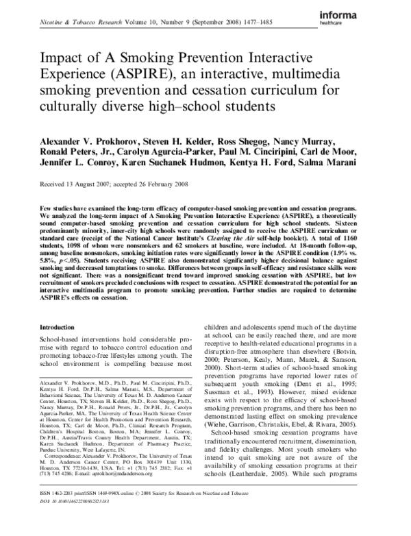 (PDF) Impact of A Smoking Prevention Interactive Experience (ASPIRE ...