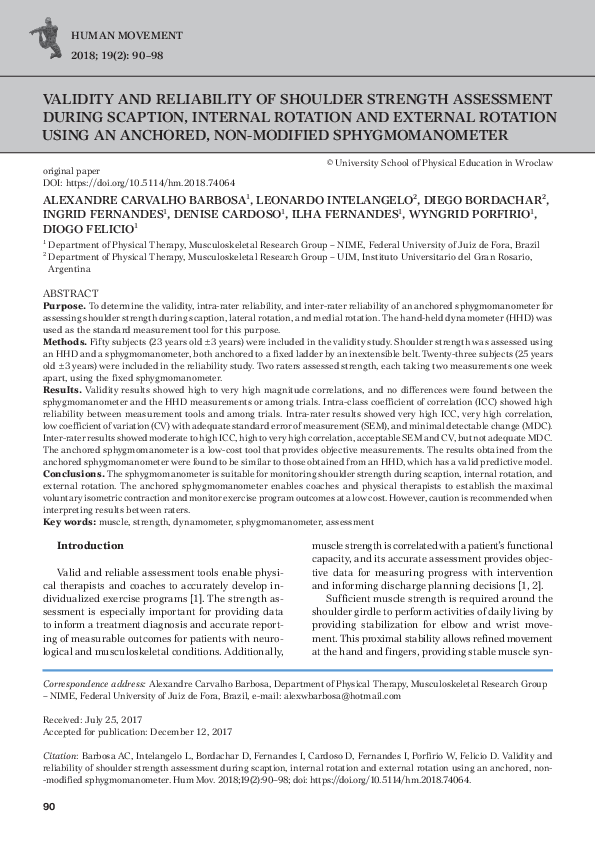 (PDF) Validity and reliability of shoulder strength assessment during ...