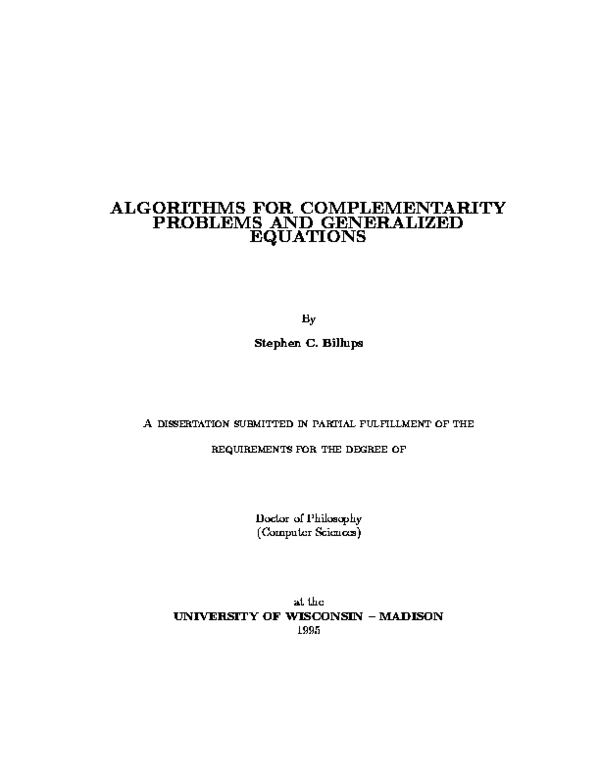 (PDF) Algorithms for complementarity problems and generalized equations
