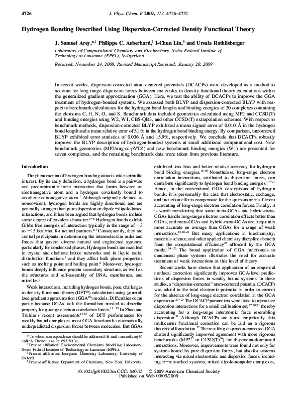 (PDF) Hydrogen Bonding Described Using Dispersion-Corrected Density Functional Theory
