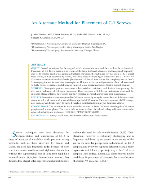(PDF) An alternate method for placement of C-1 screws