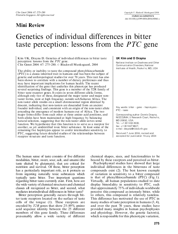 (PDF) Genetics of individual differences in bitter taste perception ...