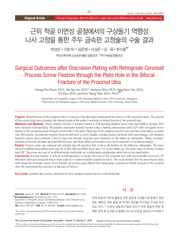 (PDF) Surgical Outcomes after Olecranon Plating with Retrograde ...