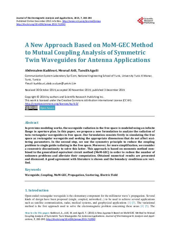 (PDF) A New Approach Based on MoM-GEC Method to Mutual Coupling Analysis of Symmetric Twin ...
