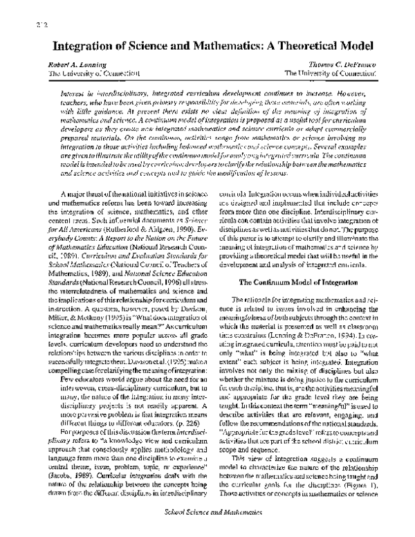 (PDF) Integration of Science and Mathematics: A Theoretical Model