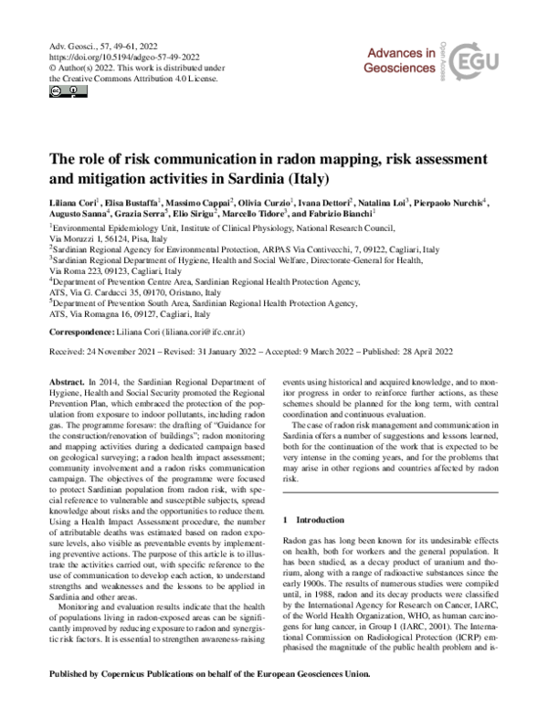 (PDF) The role of risk communication in radon mapping, risk assessment ...