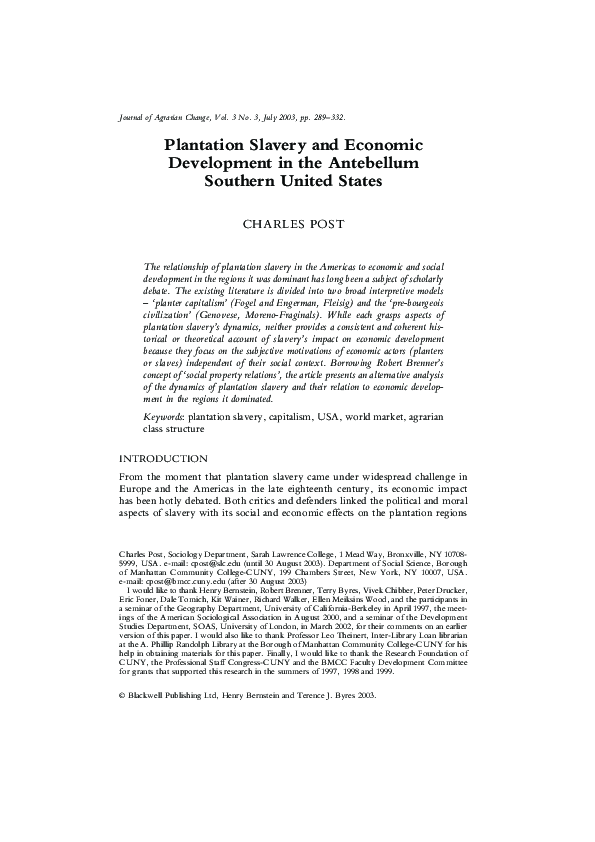 (PDF) Plantation Slavery and Economic Development in the Antebellum ...