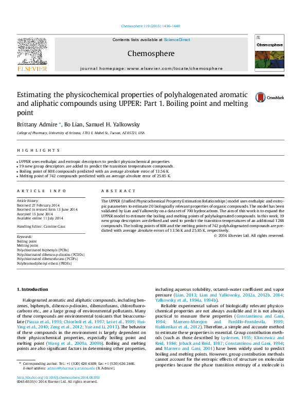 (PDF) Estimating the physicochemical properties of polyhalogenated aromatic and aliphatic ...