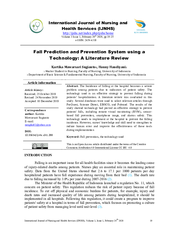 (PDF) Fall Prediction and Prevention System using a Technology: A ...