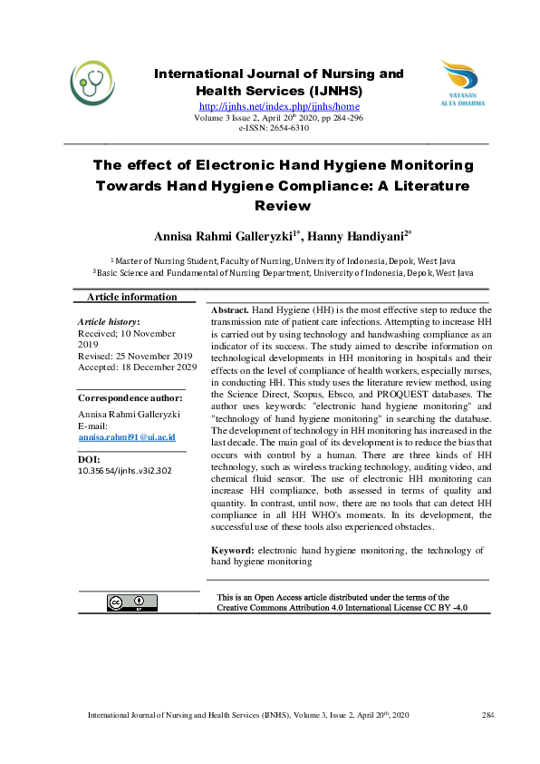 (PDF) The effect of Electronic Hand Hygiene Monitoring Towards Hand ...
