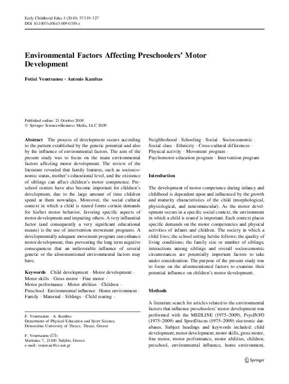(PDF) Environmental Factors Affecting Preschoolers’ Motor Development