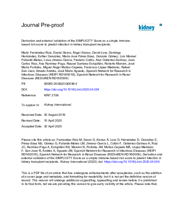 Pdf Derivation And External Validation Of The Simplicity Score As A