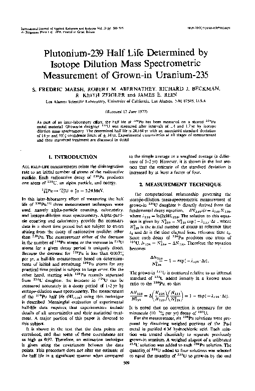 (PDF) Plutonium-239 half life determined by isotope dilution mass ...