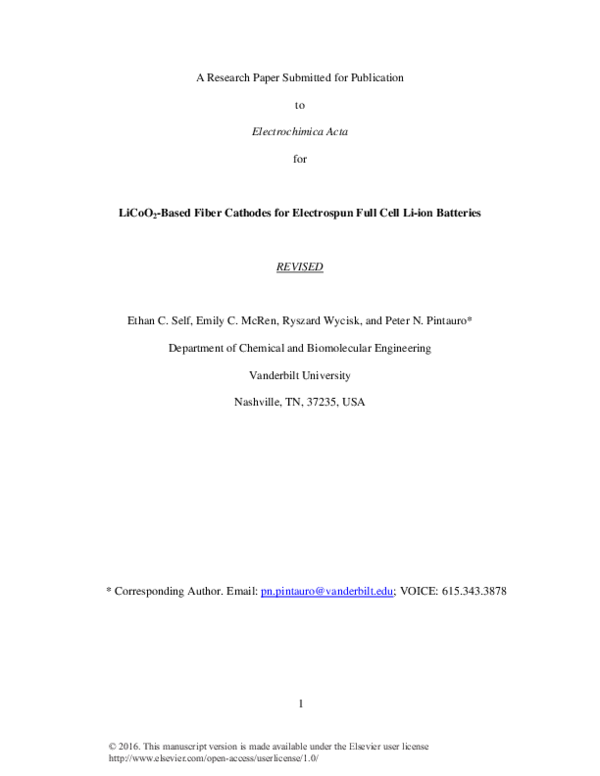 (PDF) LiCoO2-Based Fiber Cathodes for Electrospun Full Cell Li-ion ...