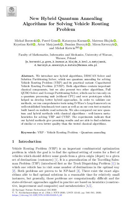 Pdf New Hybrid Quantum Annealing Algorithms For Solving Vehicle Routing Problem