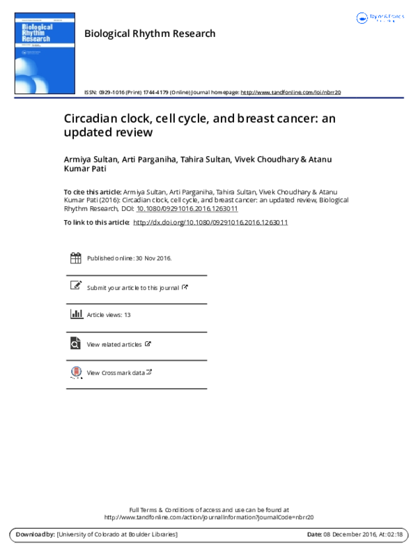(PDF) Circadian clock, cell cycle, and breast cancer: an updated review