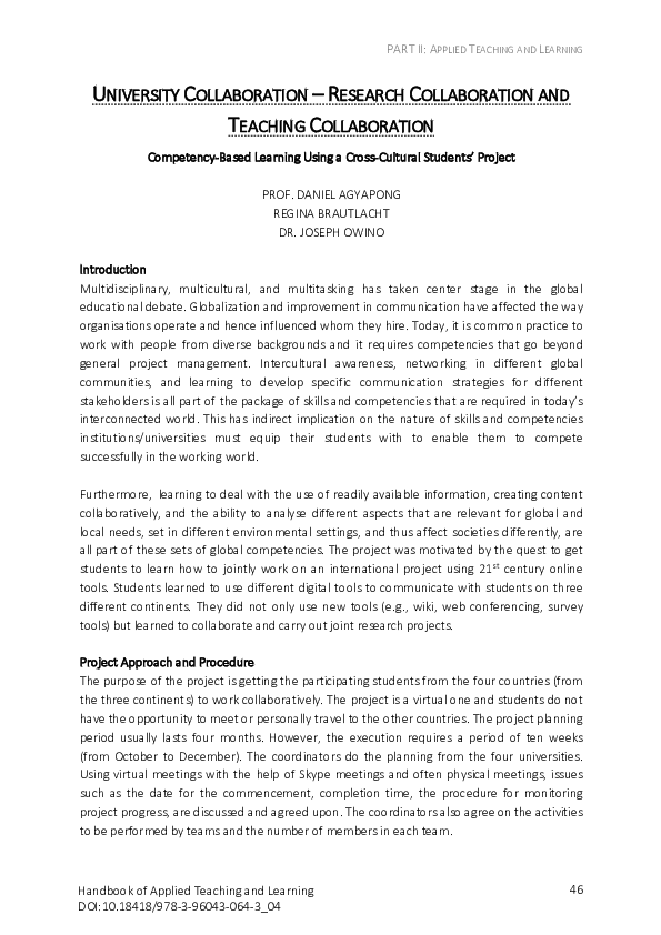 (PDF) University Collaboration - Research Collaboration and Teaching ...