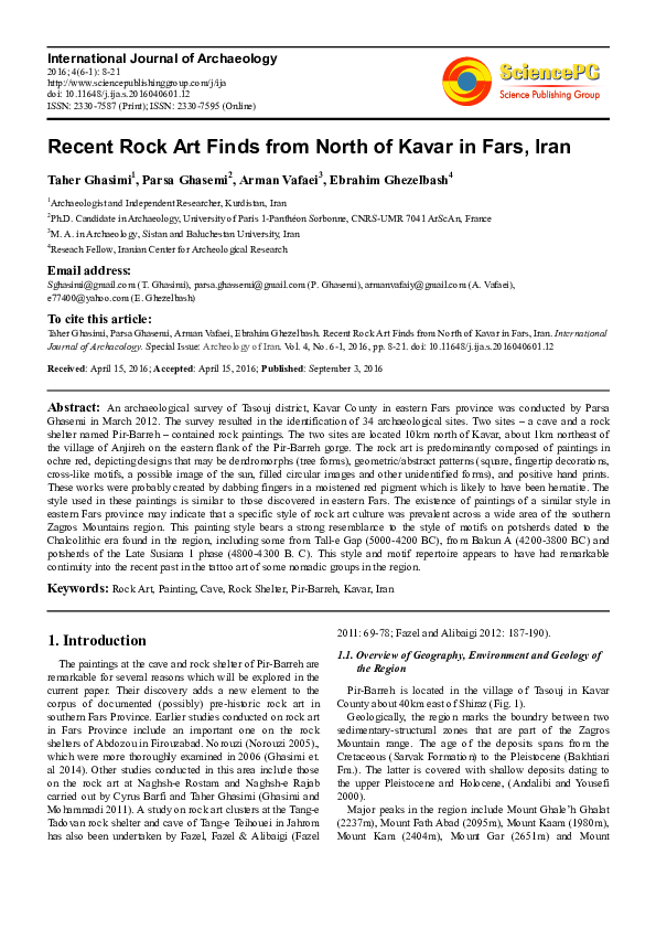 (PDF) Recent Rock Art Finds from North of Kavar in Fars, Iran
