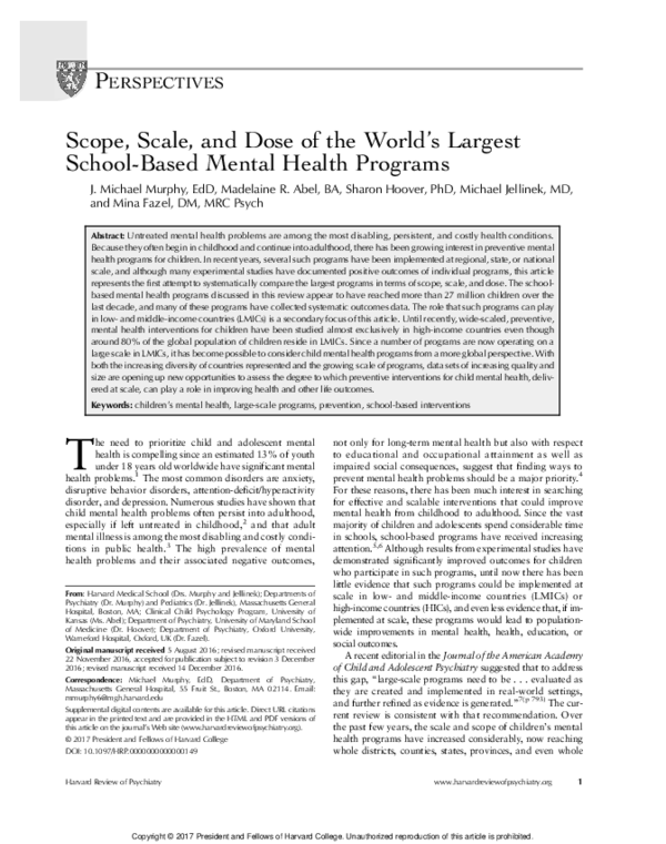 (PDF) Scope, Scale, and Dose of the World's Largest School-Based Mental ...