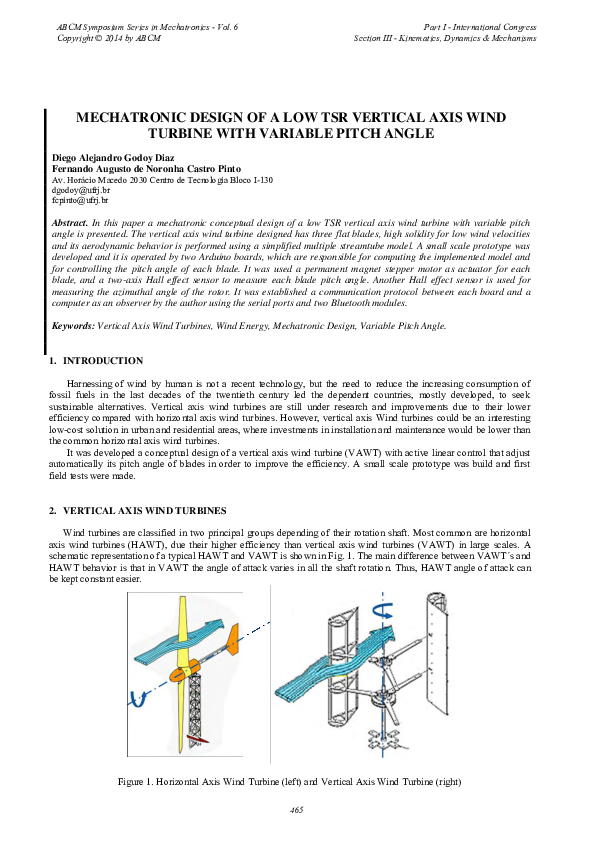 (PDF) Mechatronic Design of a Low TSR Vertical Axis Wind Turbine with ...
