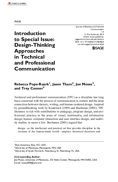 (PDF) Introduction to Special Issue: Design-Thinking Approaches in ...