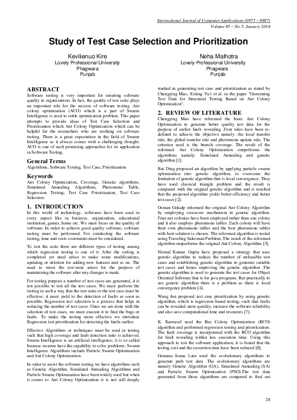 (PDF) Study of Test Case Selection and Prioritization