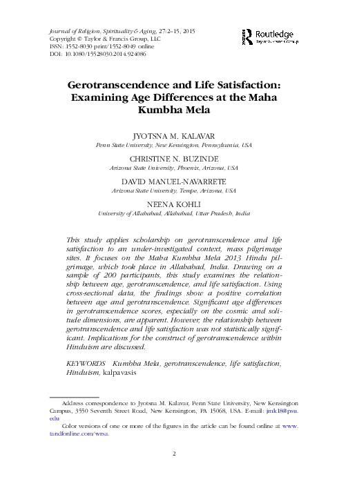 (PDF) Gerotranscendence and Life Satisfaction: Examining Age ...