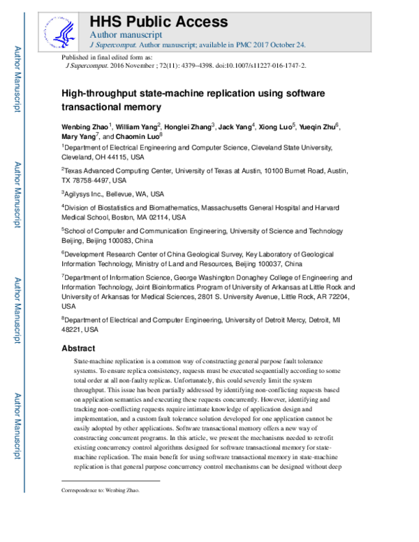 (PDF) High-throughput state-machine replication using software transactional memory