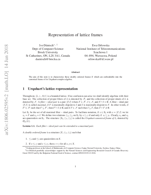 (PDF) Representation of lattice frames