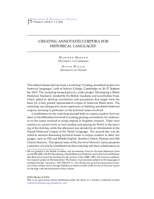 (PDF) Creating annotated corpora for historical languages