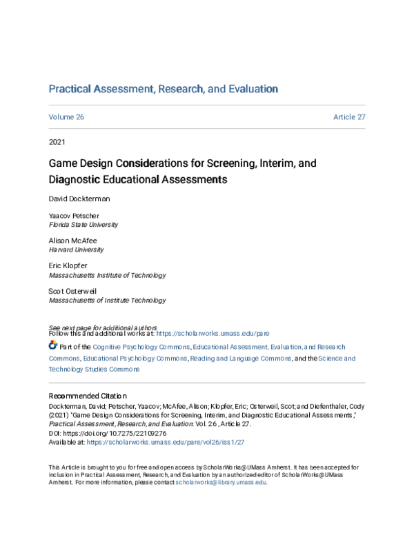 (PDF) Game Design Considerations for Screening, Interim, and Diagnostic ...