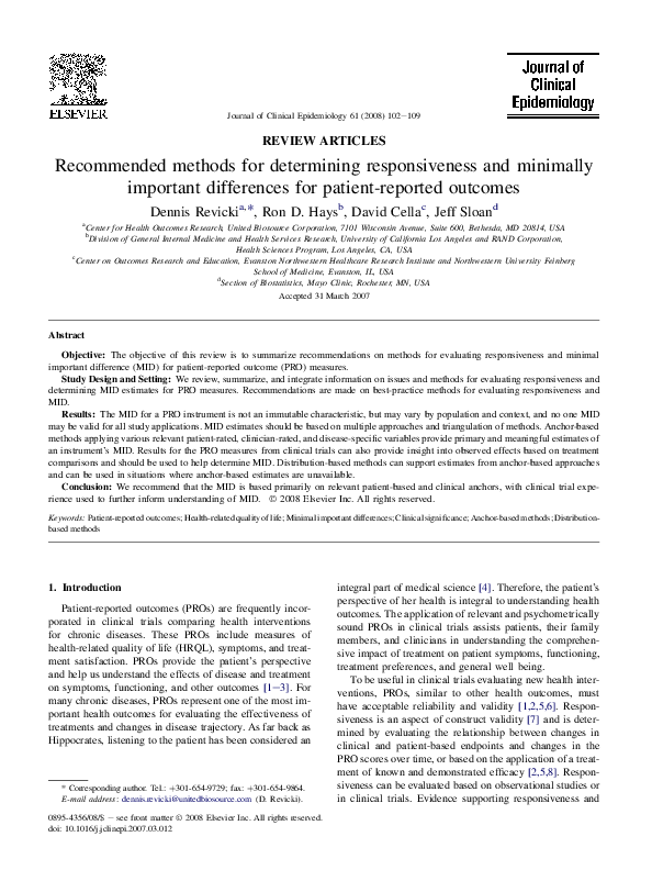 (PDF) Recommended methods for determining responsiveness and minimally ...
