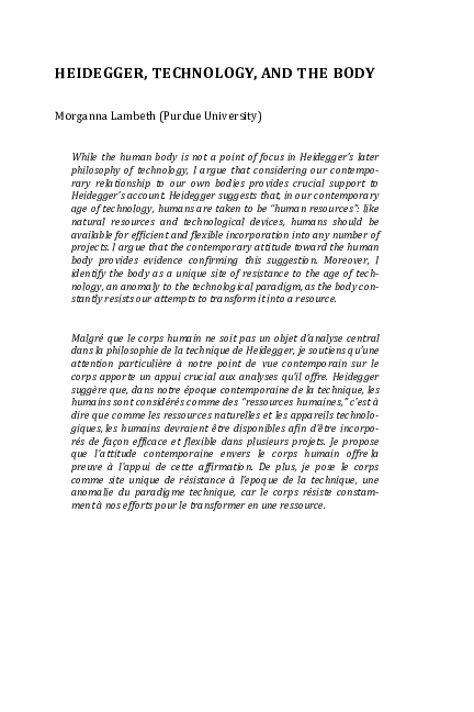 (PDF) Heidegger, Technology, and the Body