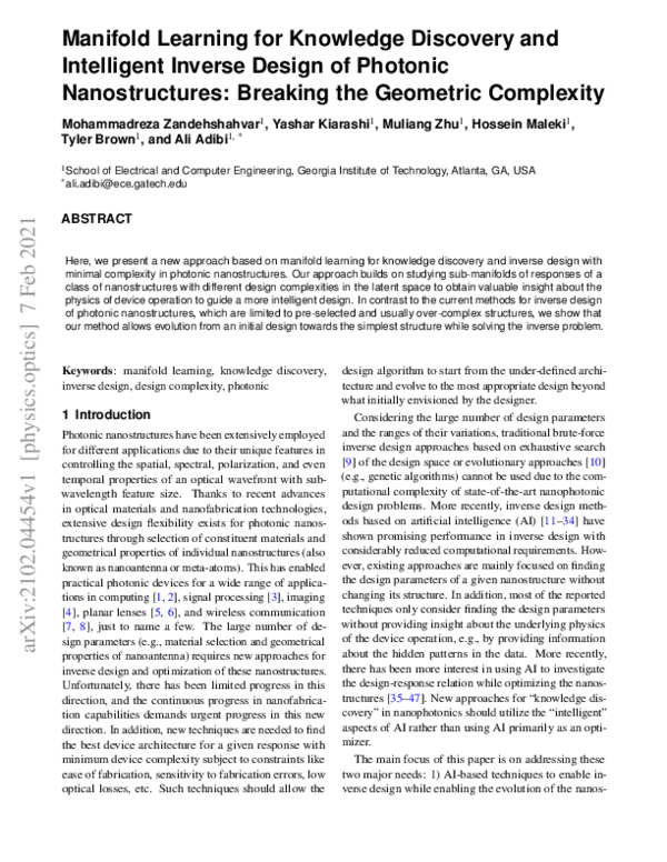 (PDF) Manifold Learning for Knowledge Discovery and Intelligent Inverse Design of Photonic ...