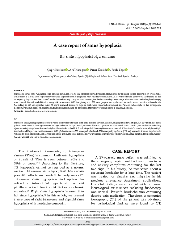 (PDF) A case report of sinus hypoplasia