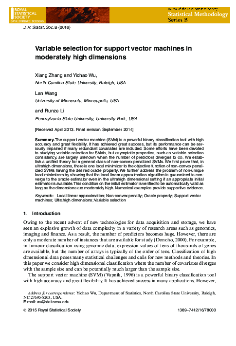 (PDF) Variable Selection for Support Vector Machines