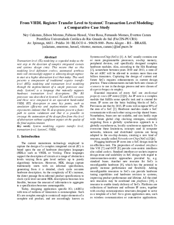 (PDF) From VHDL register transfer level to SystemC transaction level modeling: a comparative ...