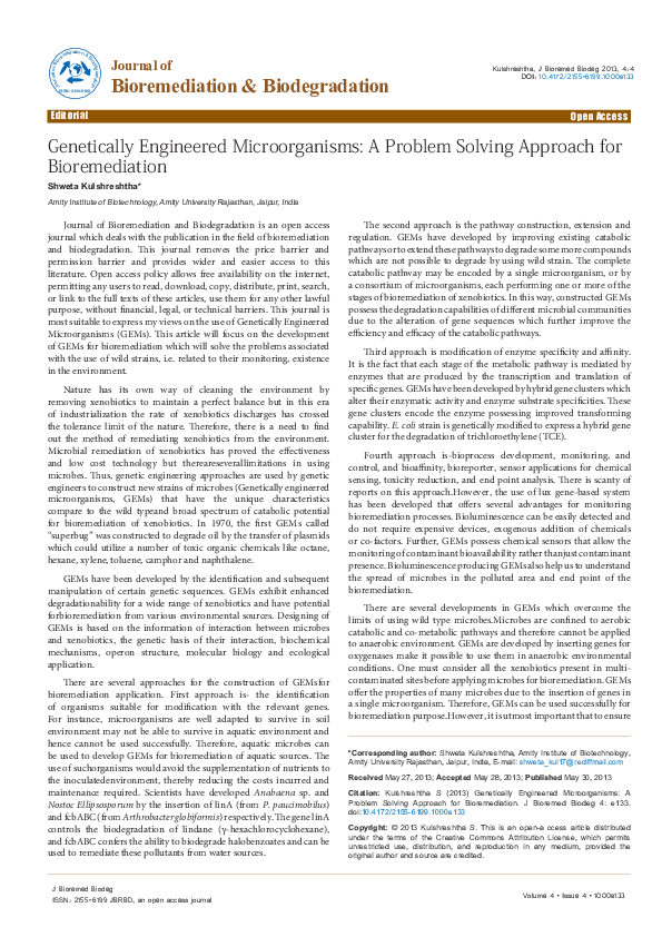 (PDF) Genetically Engineered Microorganisms: A Problem Solving Approach ...